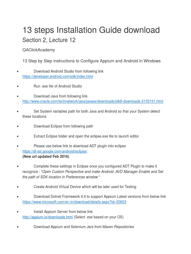 Appium Installation Guide for Windows | PDF