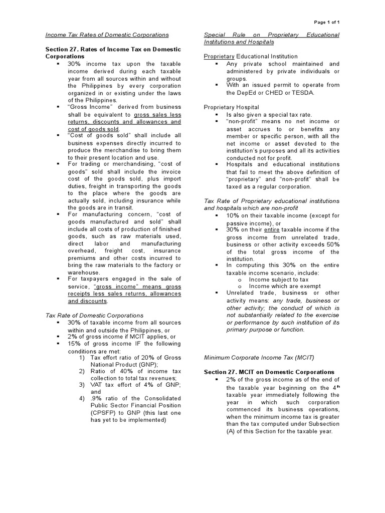 Sections 27-30 NIRC | Gross Income | Taxes