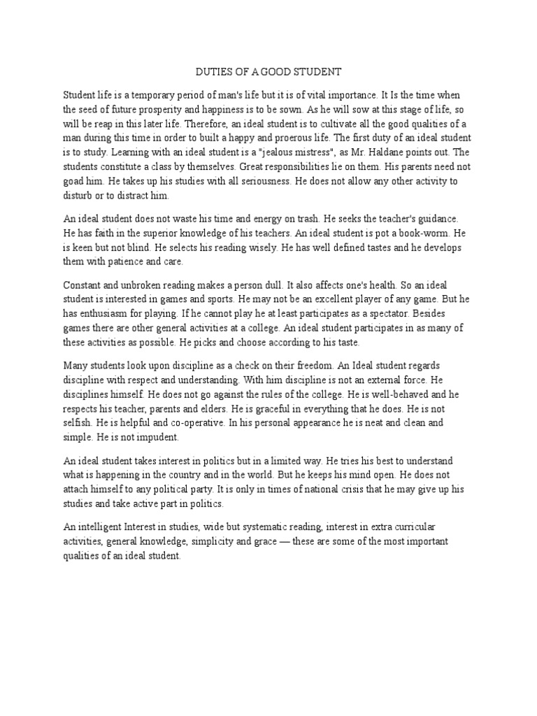 Duties of A Good Student | PDF | Cognition | Teaching And Learning