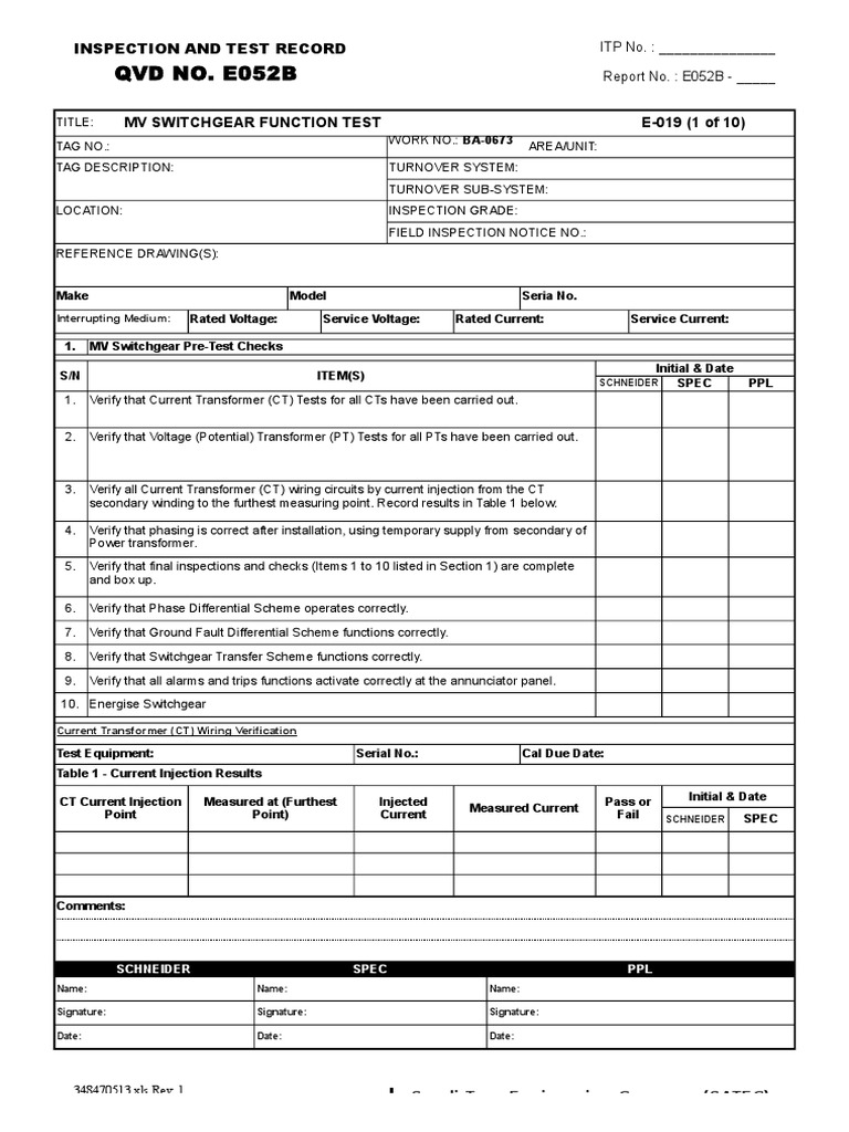 E019 MV Breaker Function Test | PDF | Equipment | Electrical Engineering