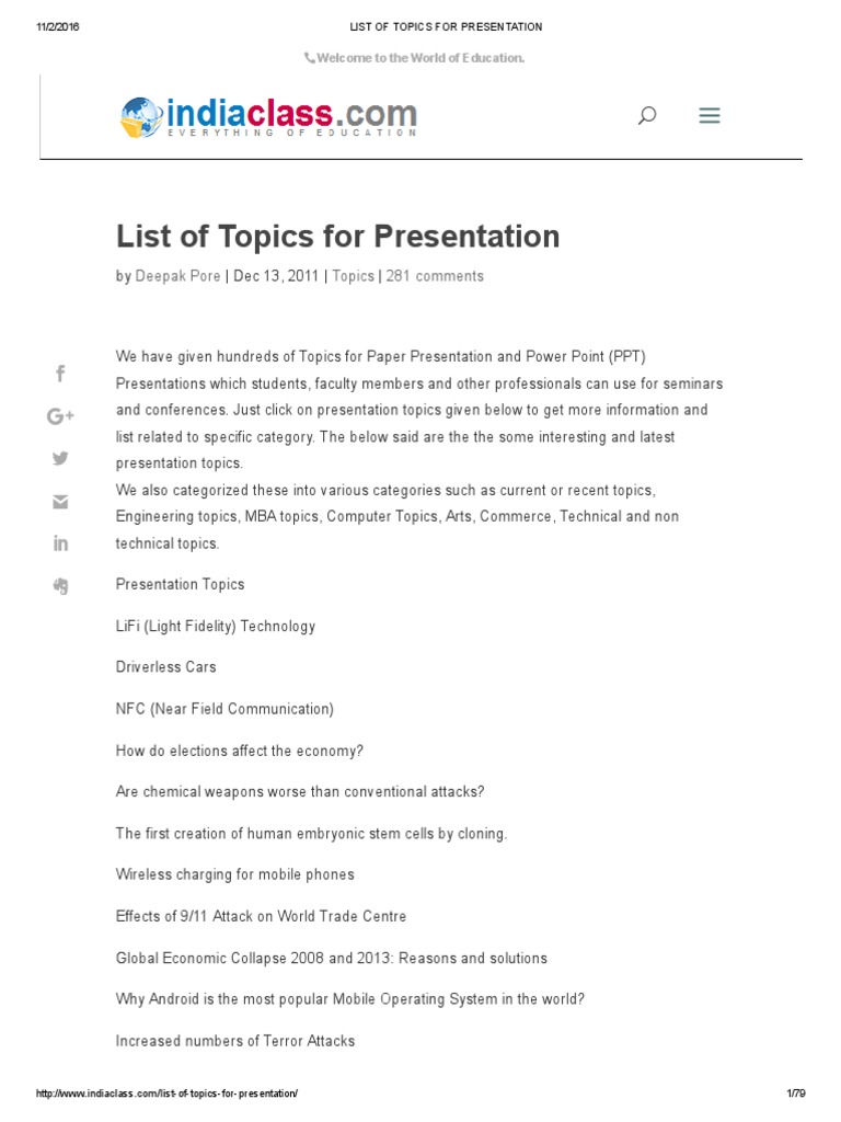 List Of Topics For Presentation PDF Radio Frequency Identification