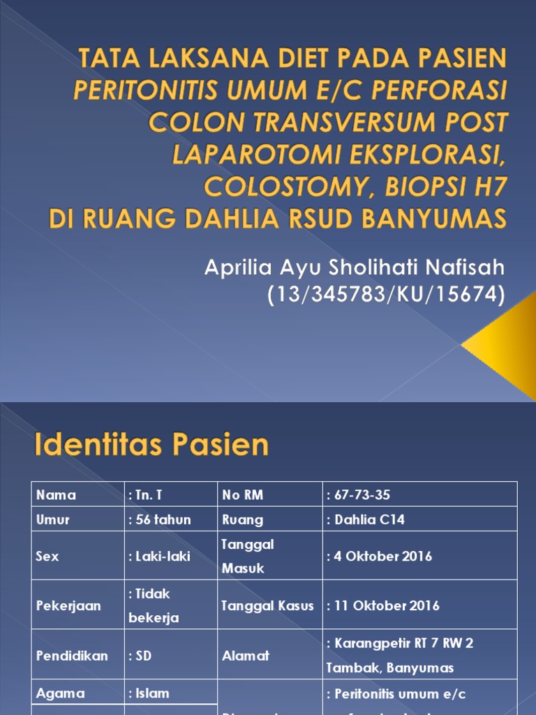 Diet Pasien Peritonitis Umum Post Operasi | PDF
