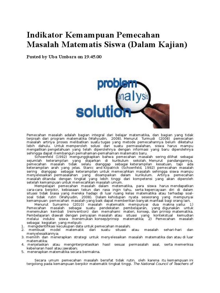 Indikator Kemampuan Pemecahan Masalah Matematis Siswa | PDF Indikator Kemampuan Pemecahan Masalah Matematis Siswa | PDF