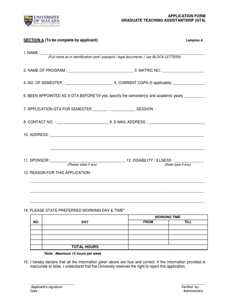 Graduate Teaching Assistantship Application | PDF | Government | Business