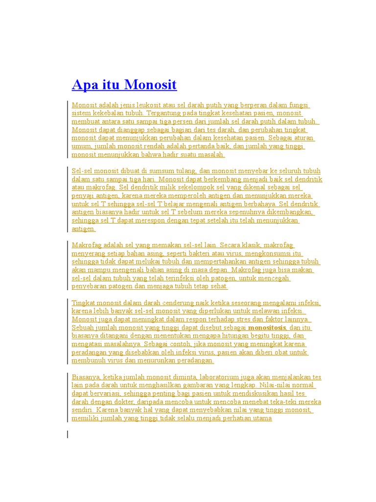 Fungsi dan Peran Monosit dalam Imunitas | PDF