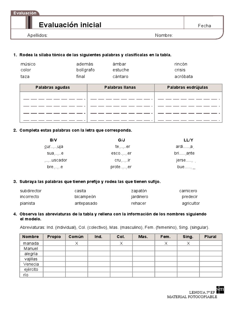 Smlengua5evaluacion Inicial | PDF