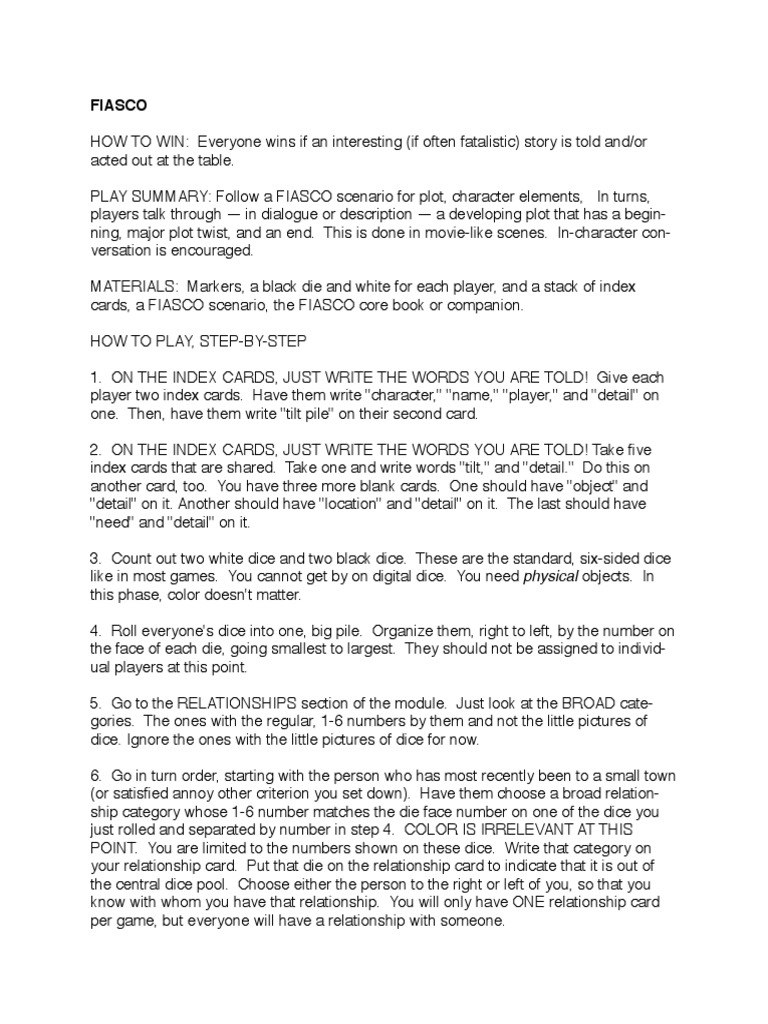 Better Fiasco Rules Mccravianized Copy 2 0 2 2 | PDF | Dice | Leisure