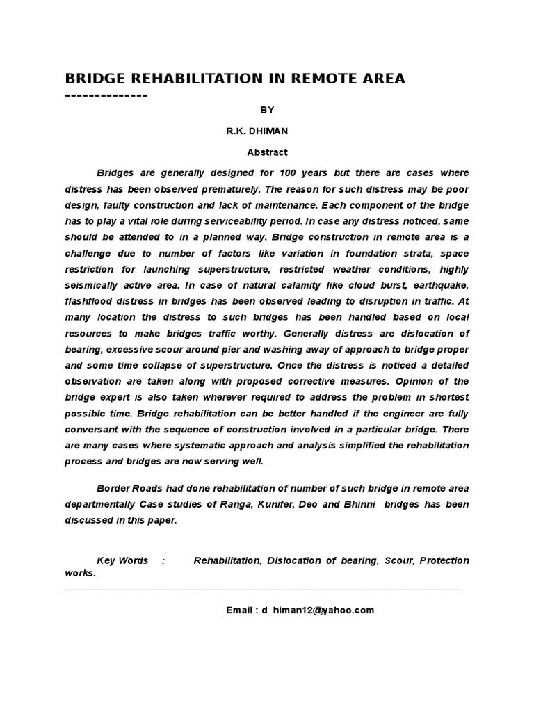 Bridge Rehabilitation in Remote Areas | PDF | Deep Foundation | Bridge