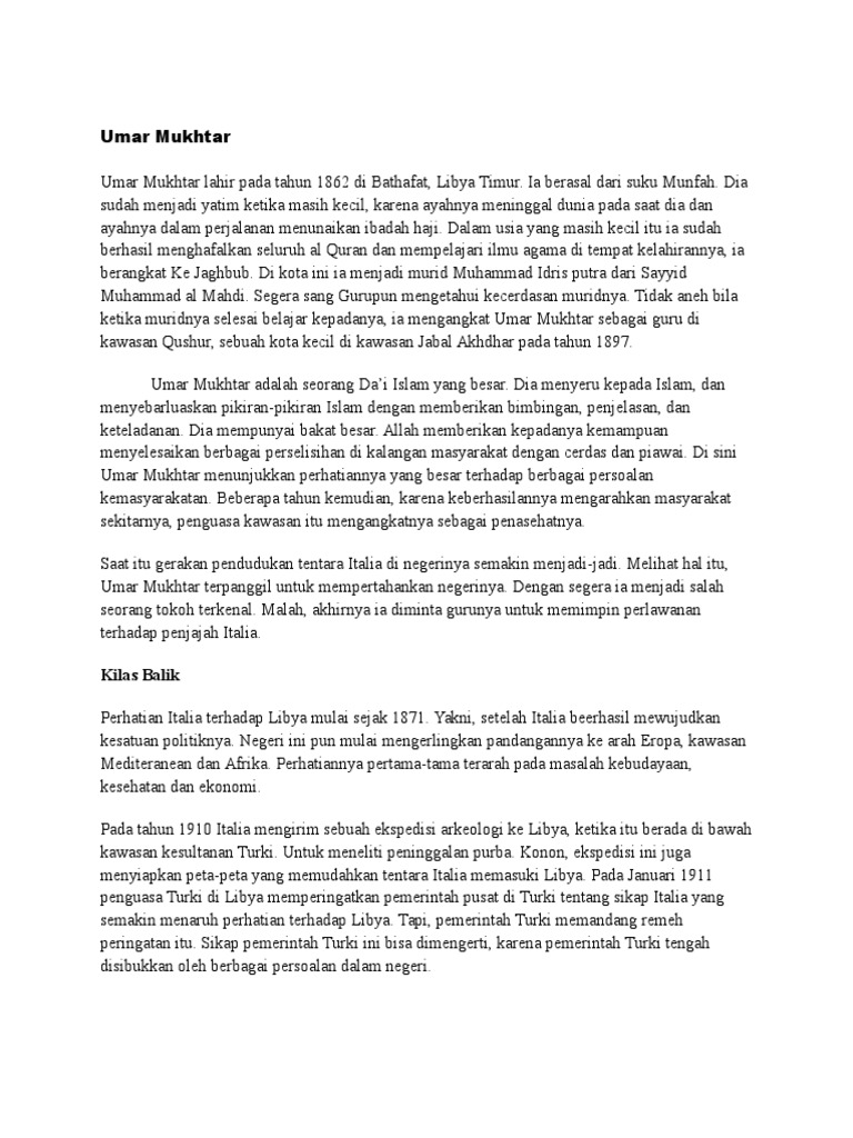 Umar Mukhtar | PDF | Politik | Perjalanan