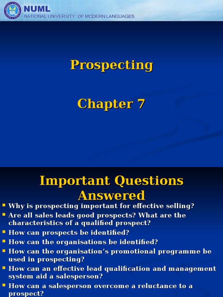 7 Key Questions on Prospecting | PDF | Sales | Market (Economics)