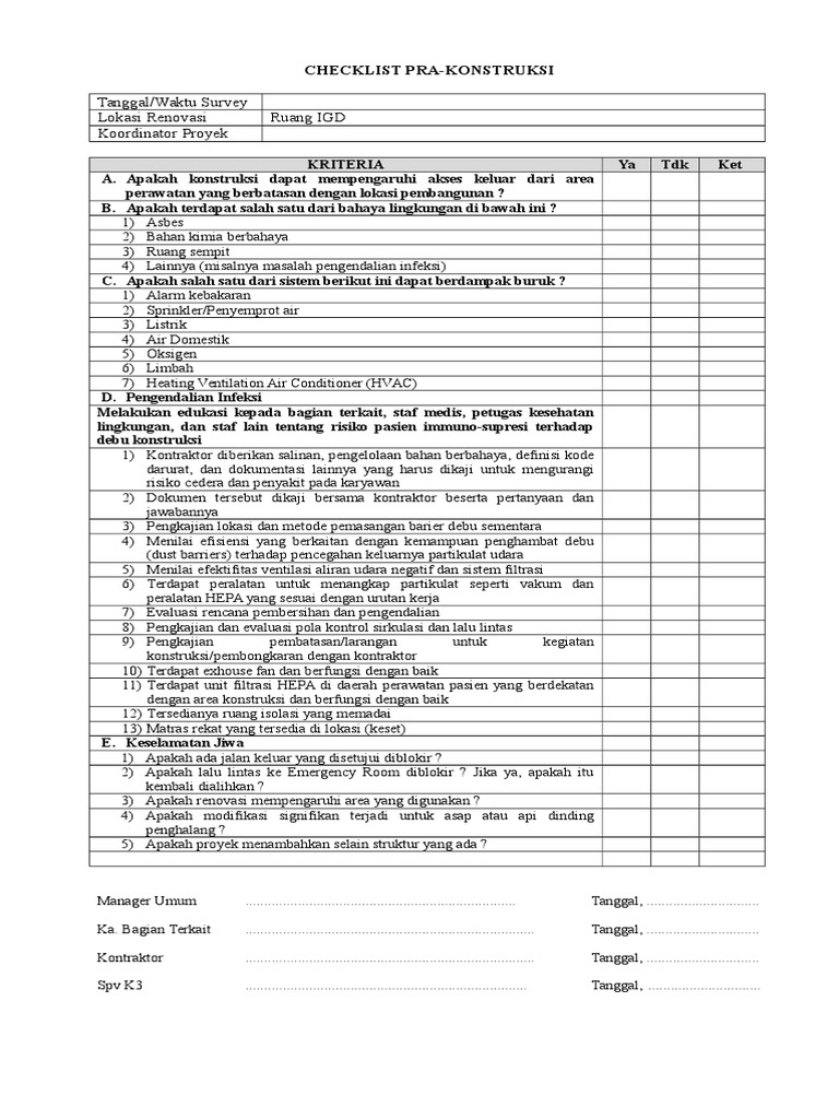 Checklist Pra Konstruksi | PDF