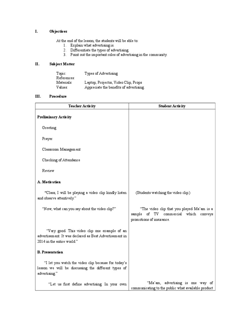 Grade 10 Advertising Lesson Plan | PDF | Direct Marketing | Billboard