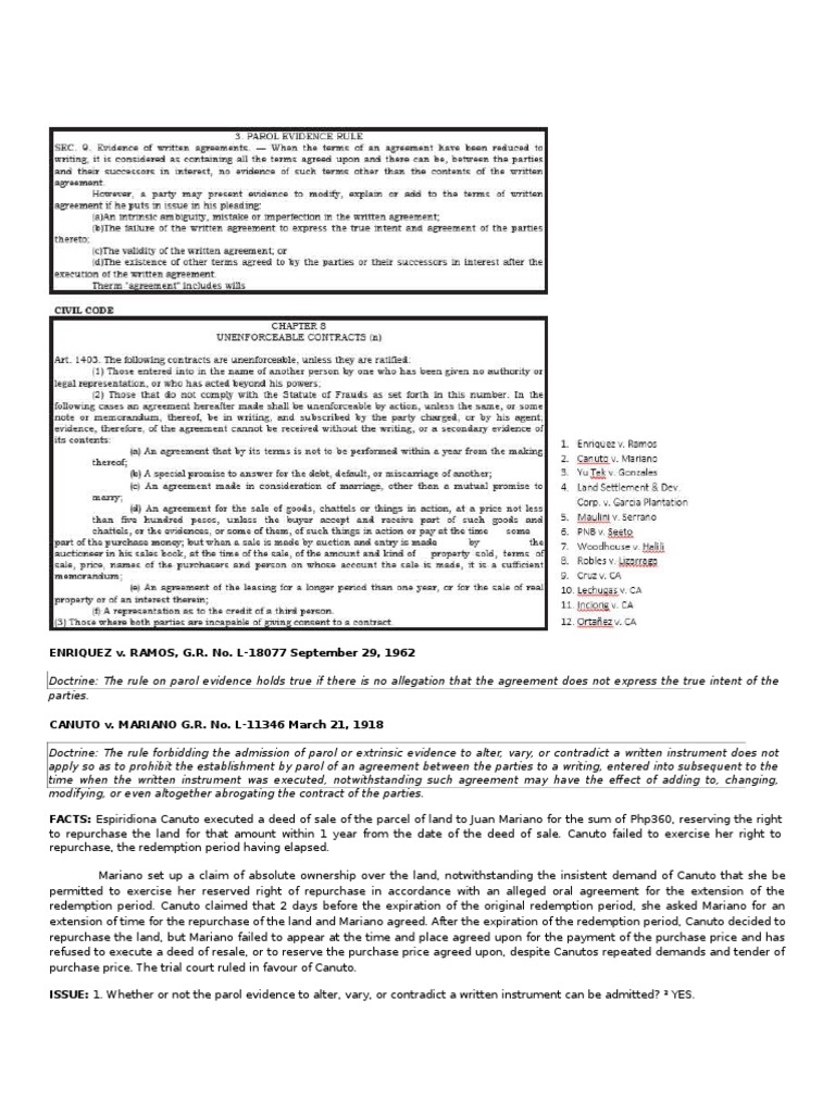 Evidence - Parol Evidence | PDF | Parol Evidence Rule | Evidence (Law)