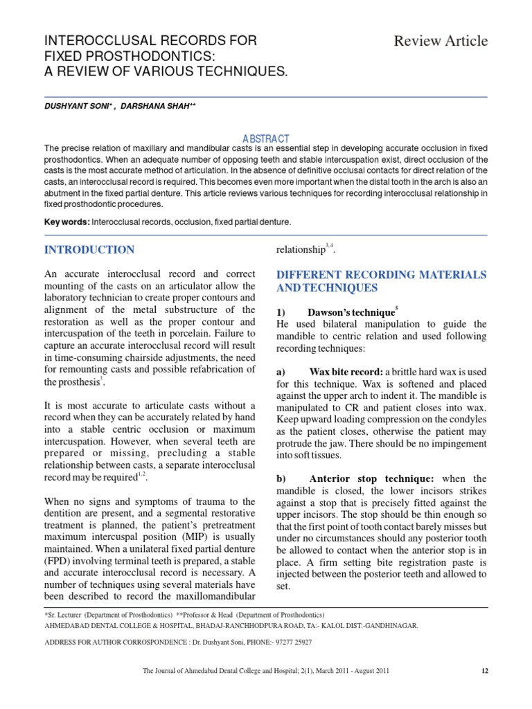 Interocclusal Records in Fixed Prosthodontics | PDF | Dental Composite ...