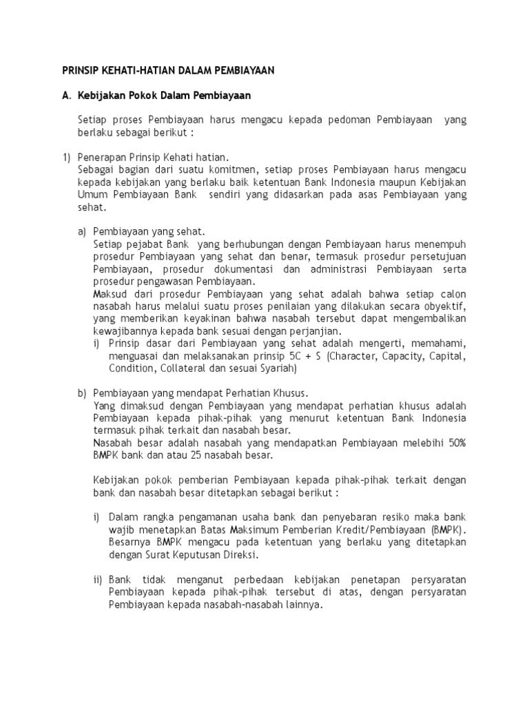 PRINSIP KEHATI-HATIAN DALAM PEMBIAYAAN | PDF