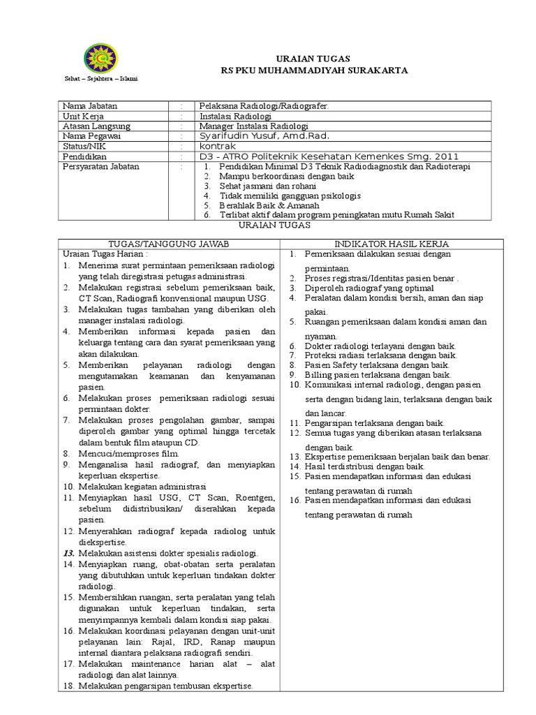Uraian Tugas Radiografer | PDF