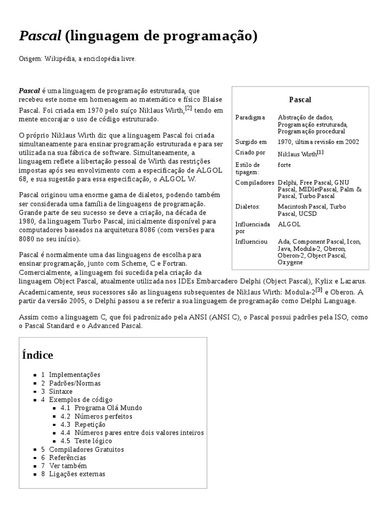 Pascal (Linguagem de Programação) | Apresentações Relacionadas com ...