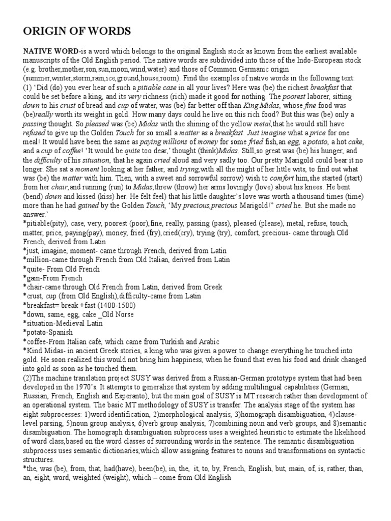 Origin of Words | PDF | Grammatical Gender | Grammatical Number