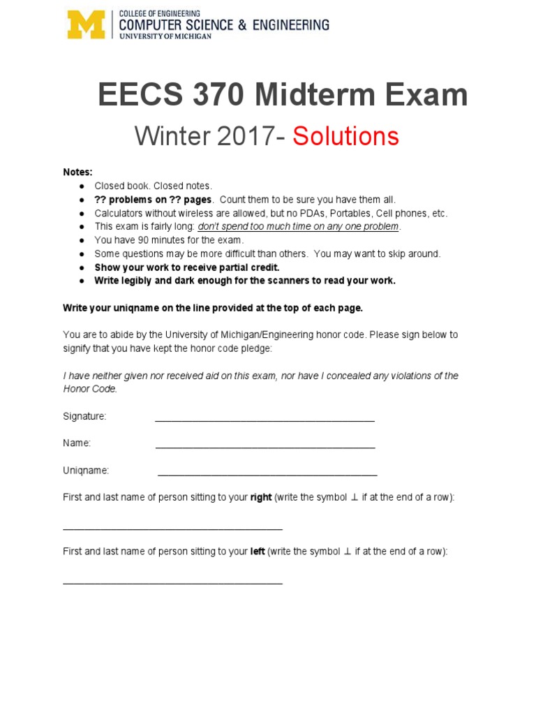 EECS 370 Winter 2017 Exam Solutions | PDF | Integer (Computer Science ...