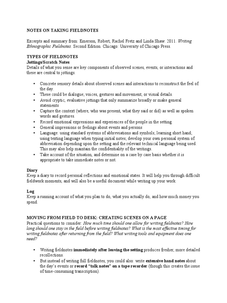On Taking Fieldnotes | PDF | Ethnography | Gesture