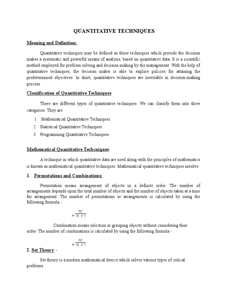 Quantitative Methods Formulas
