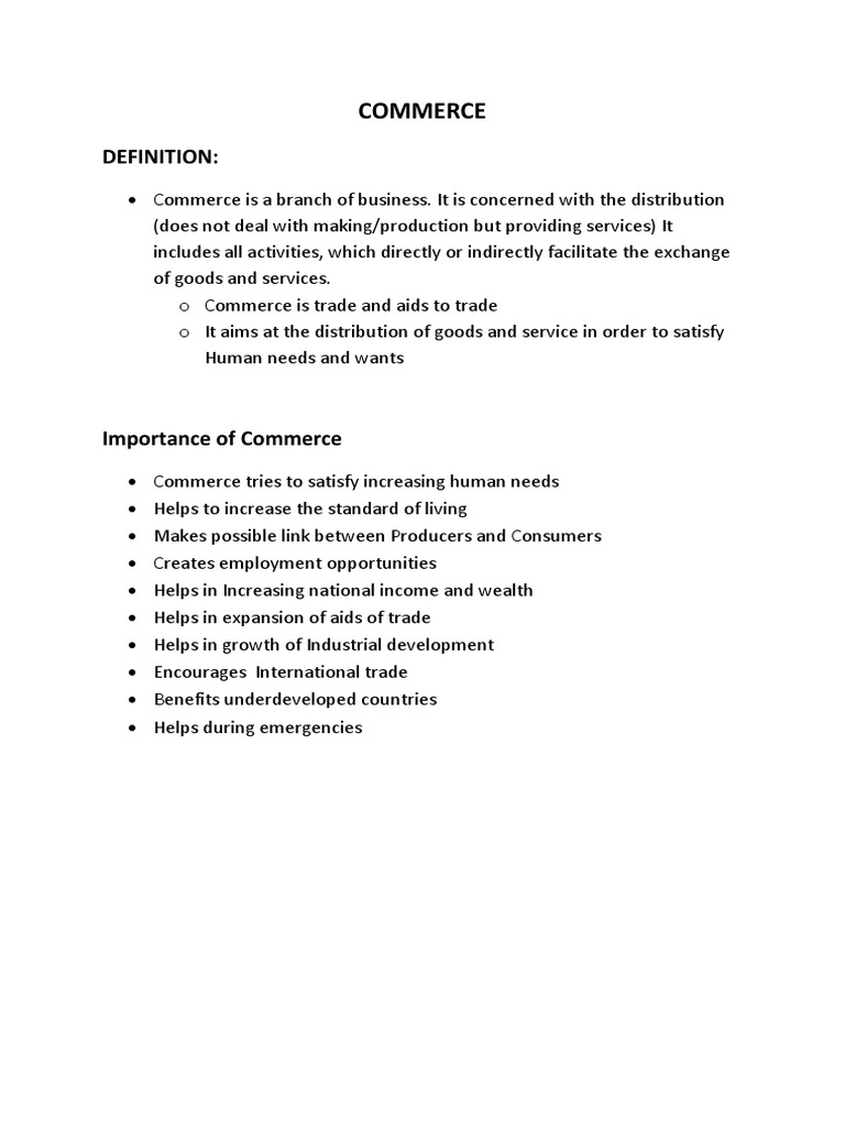 Commerce Intro Notes | PDF