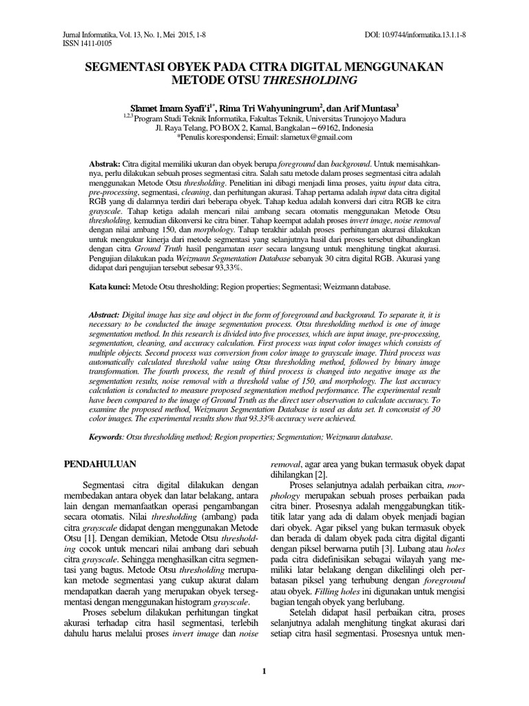 Segmentasi Menggunakkan Metode Otsu | PDF
