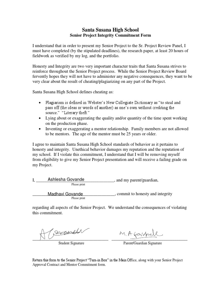 Senior Project Integrity Pledge | PDF | Career & Growth | Business