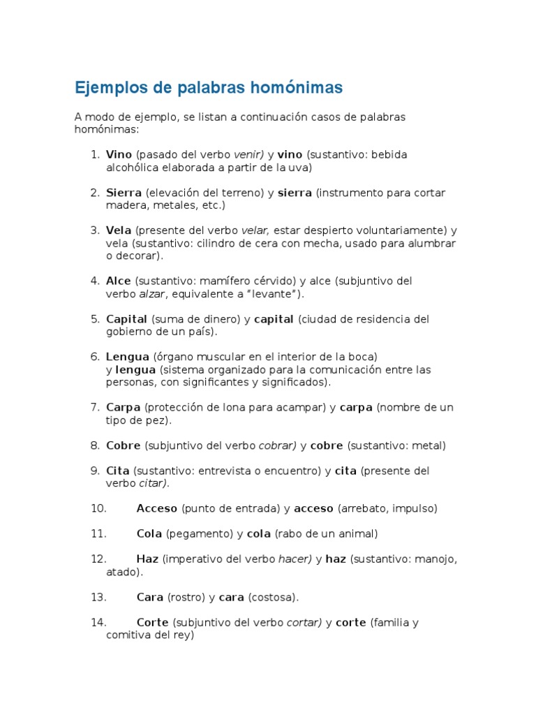 Ejemplos de Palabras Homónimas | PDF | Verbo