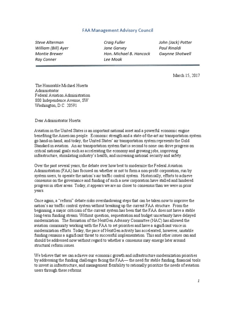 Reauthorization Letter-3!15!17 FINAL FINAL | PDF | Federal Aviation ...