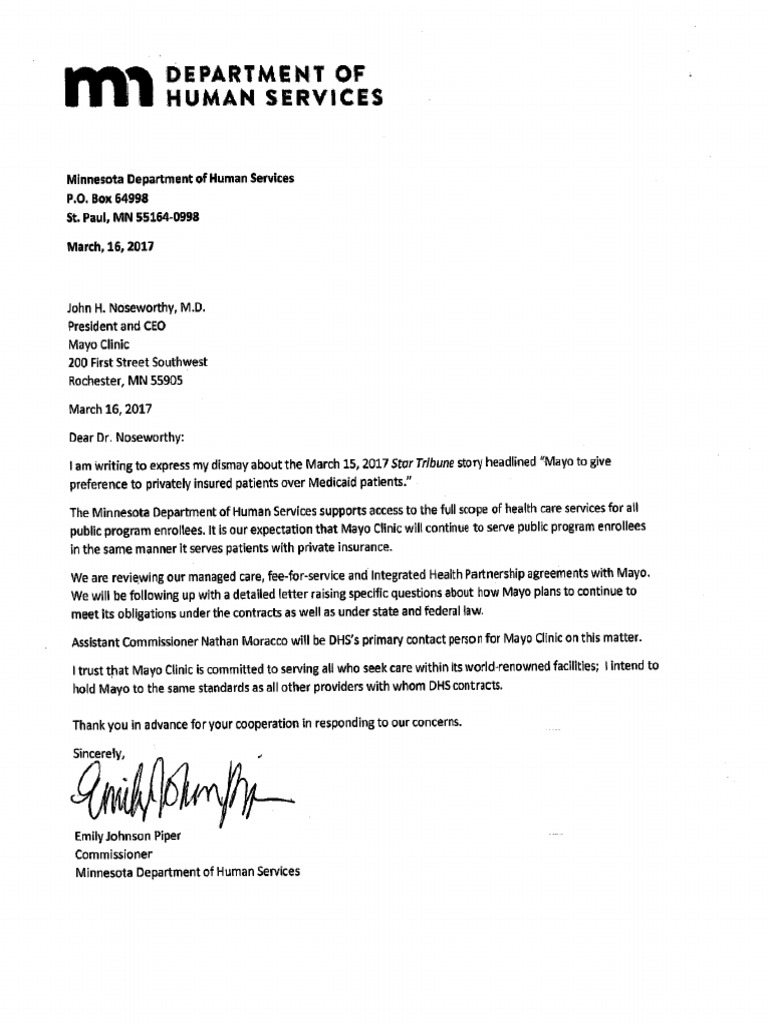 Letter From DHS Commissioner Emily Piper | PDF