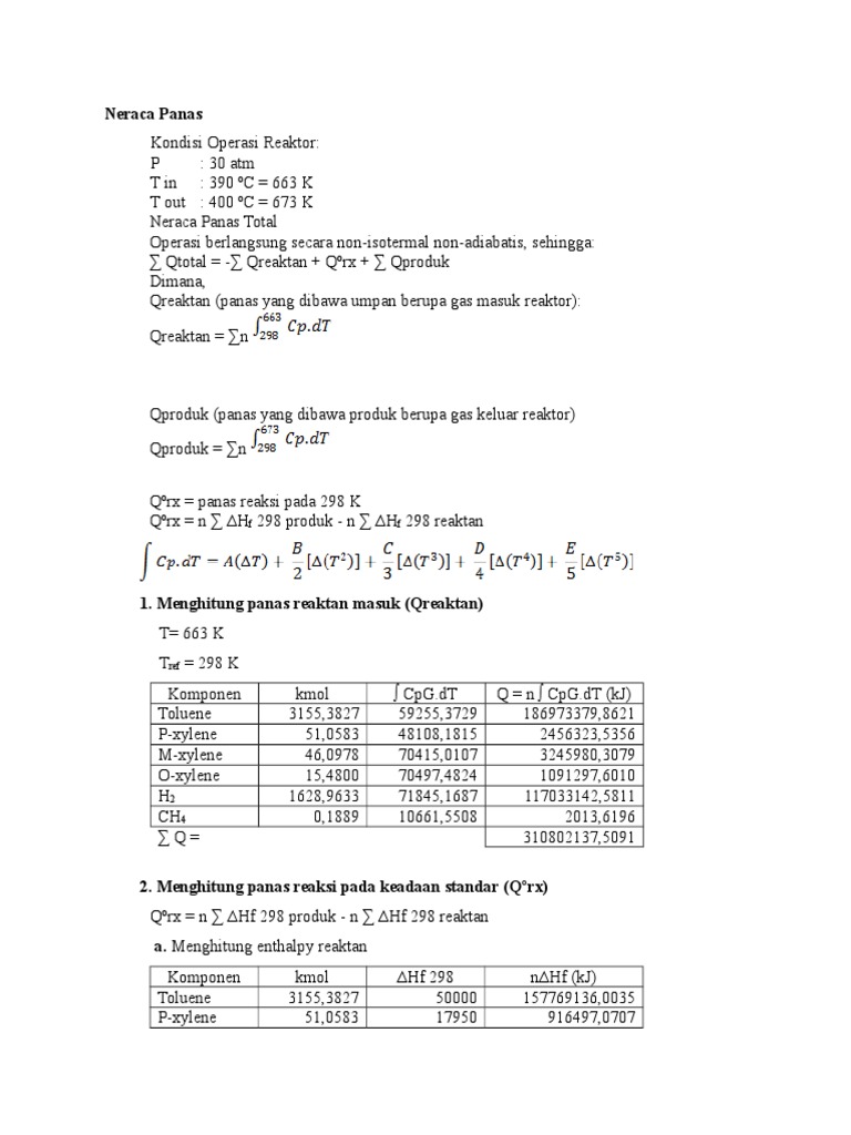 Neraca Panas Di Reaktor | PDF