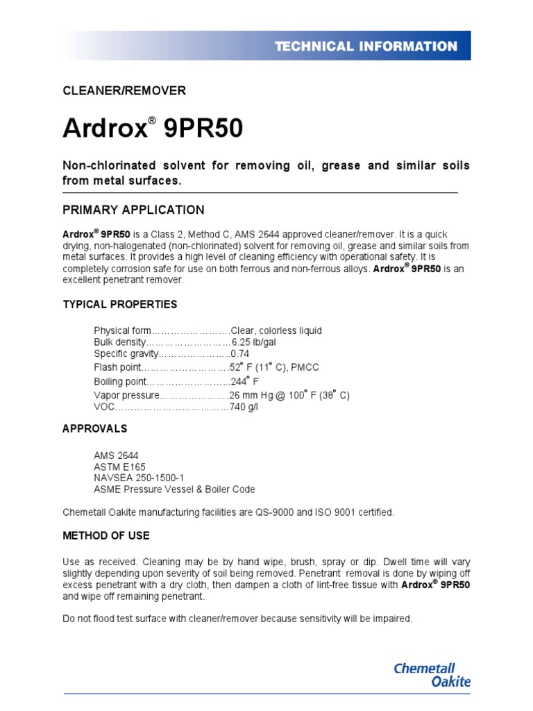 Ardrox® 9PR50 Technical Data Sheet | PDF