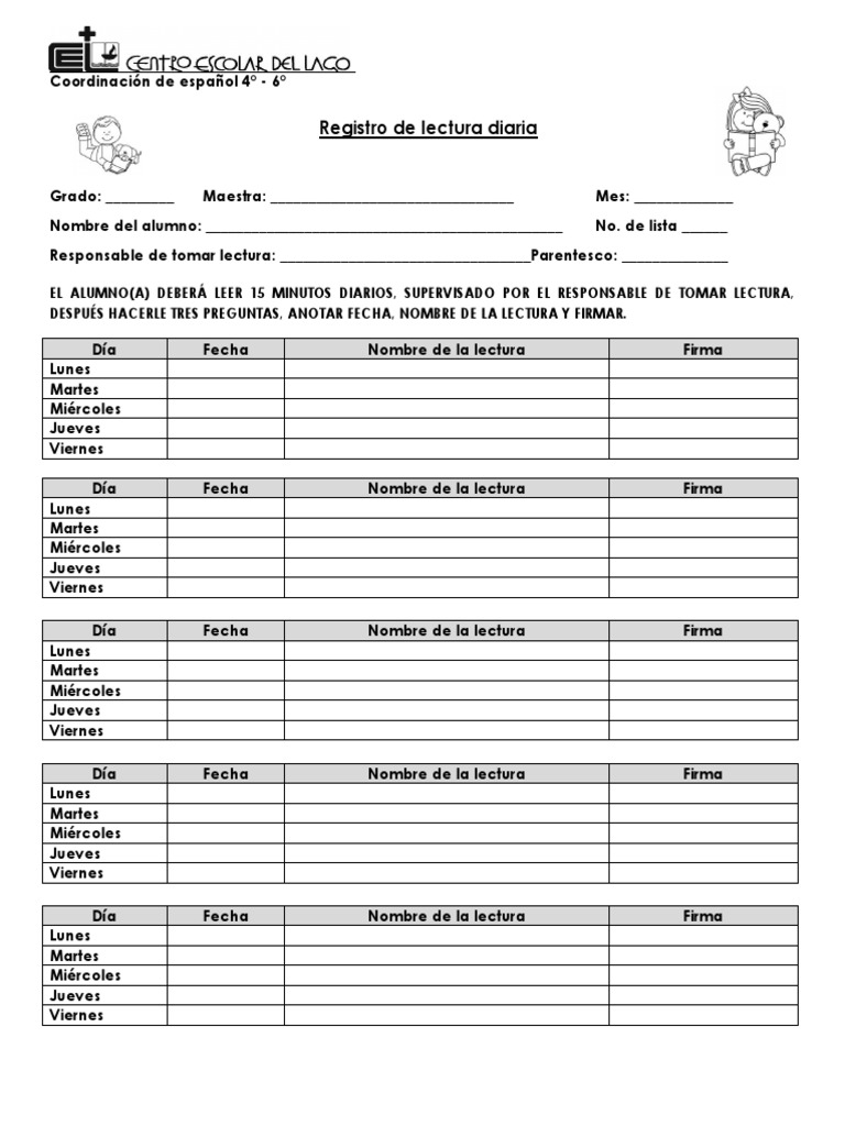 Registro de Lectura Diaria para Niños | PDF
