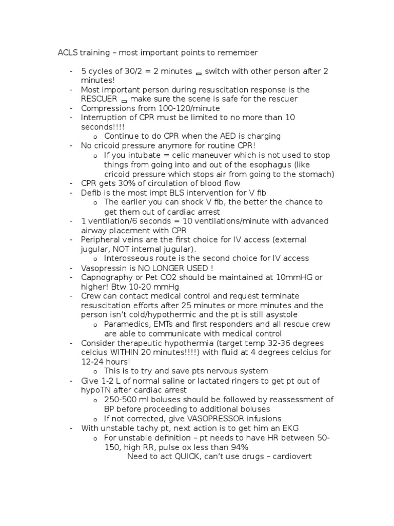 ACLS Training - Most Important Points To Remember | PDF ...