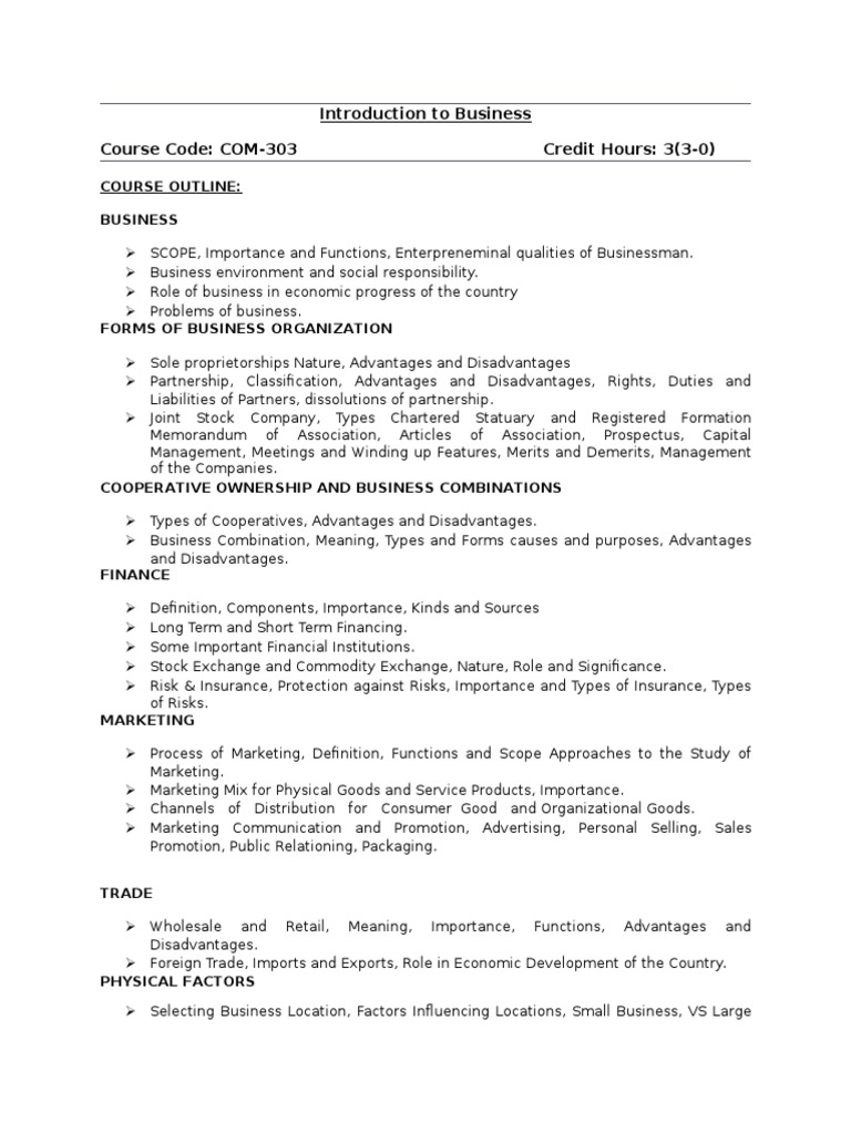 Introduction to Business Course Overview | PDF | Career & Growth ...