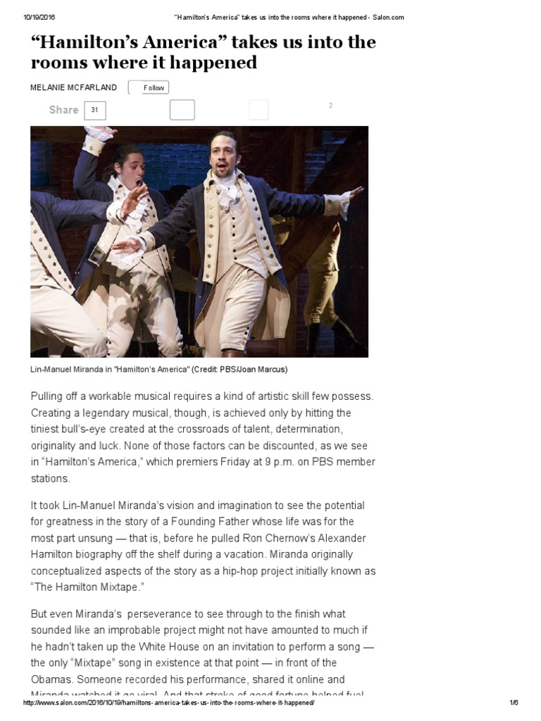 "Hamilton's America" Takes Us Into The Rooms Where It Happened - Salon ...