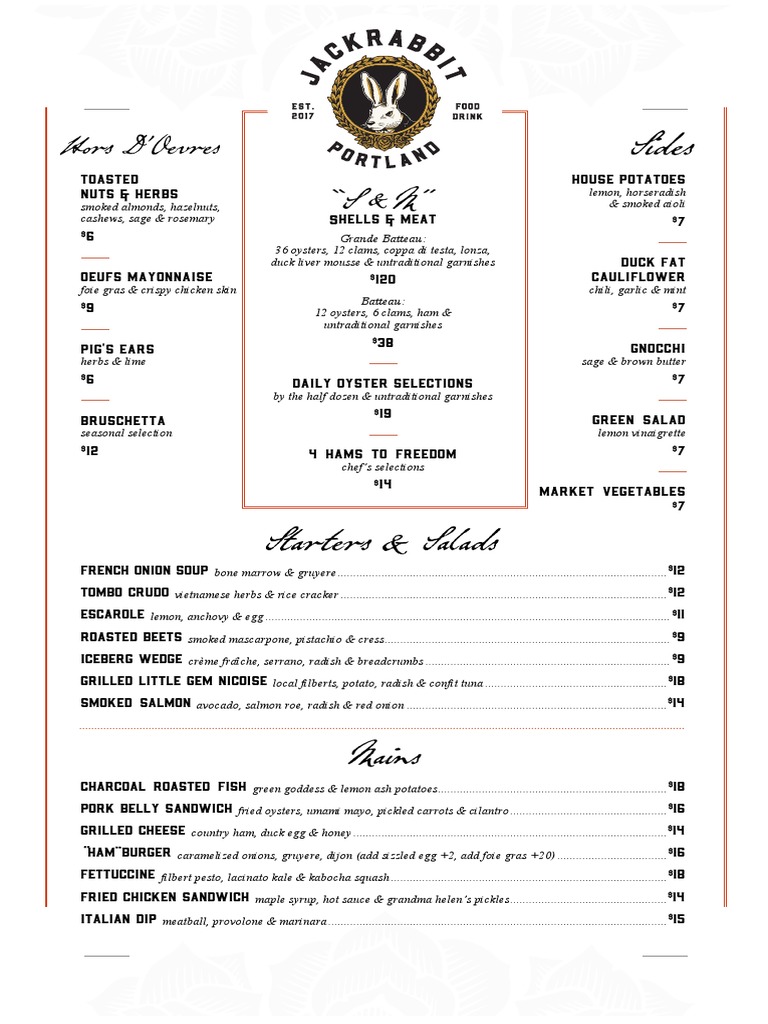 Jackrabbit Lunch Menu, 3.17.17 | Pickling | Hamburgers