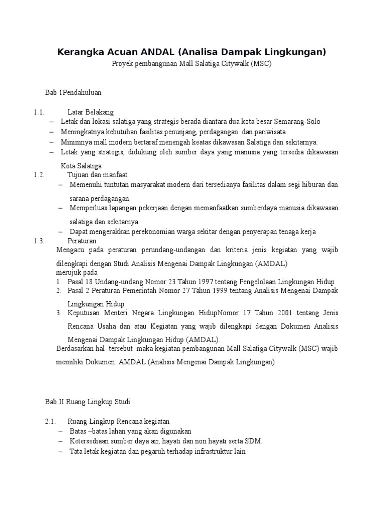Kerangka Acuan ANDAL | PDF