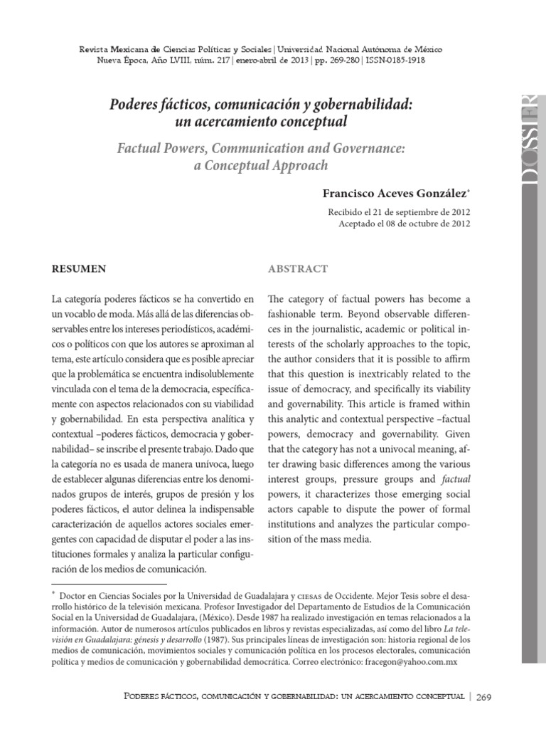 Poderes Fácticos, Comunicación y Gobernabilidad, Un Acercamiento ...