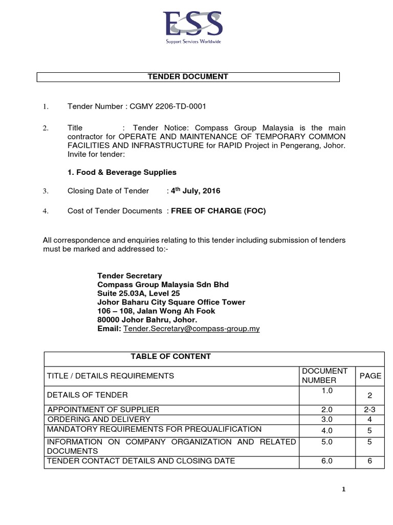 CGMY 2206-TD-0001 Tender Form Food Supply RAPID Rev1 | Procurement ...
