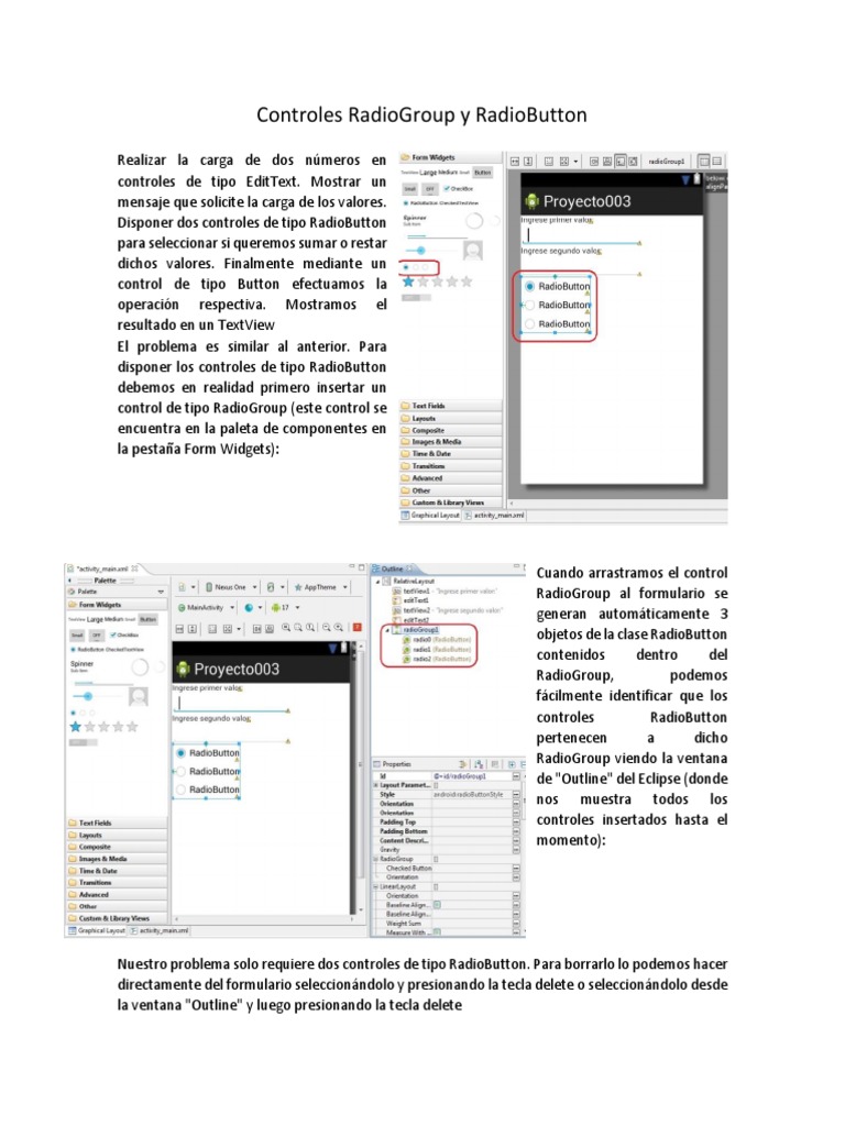 Ejercicio 3 Controles RadioGroup y RadioButton | PDF | Widget (Gui ...