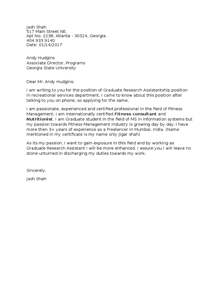 Cover Letter Recreation Center | PDF