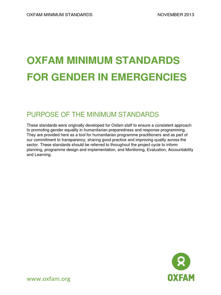 Oxfam Minimum Standards For Gender in Emergencies | PDF | Gender ...