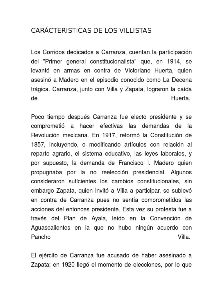 Carácteristicas de Los Villistas | PDF | revolución mejicana ...