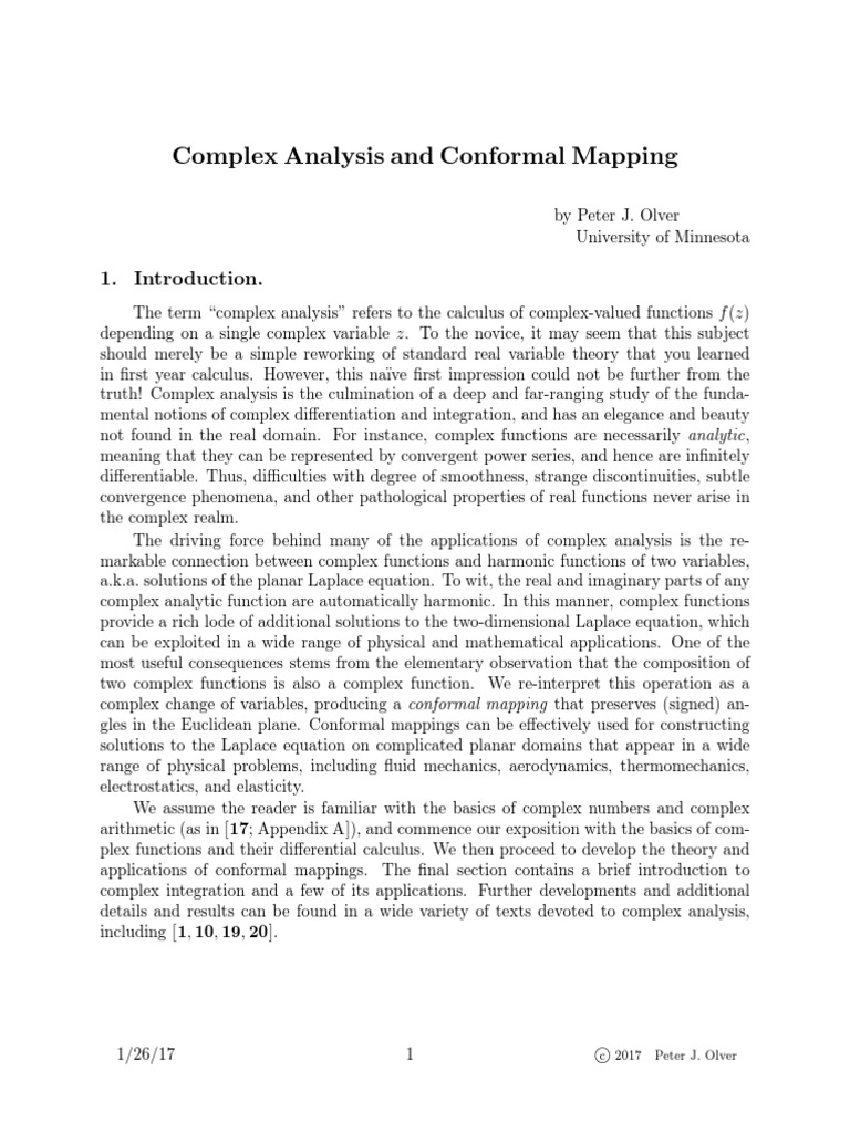 Complex Analysis and Conformal Mapping: C 2017 Peter J. Olver | PDF | Complex Number | Complex ...