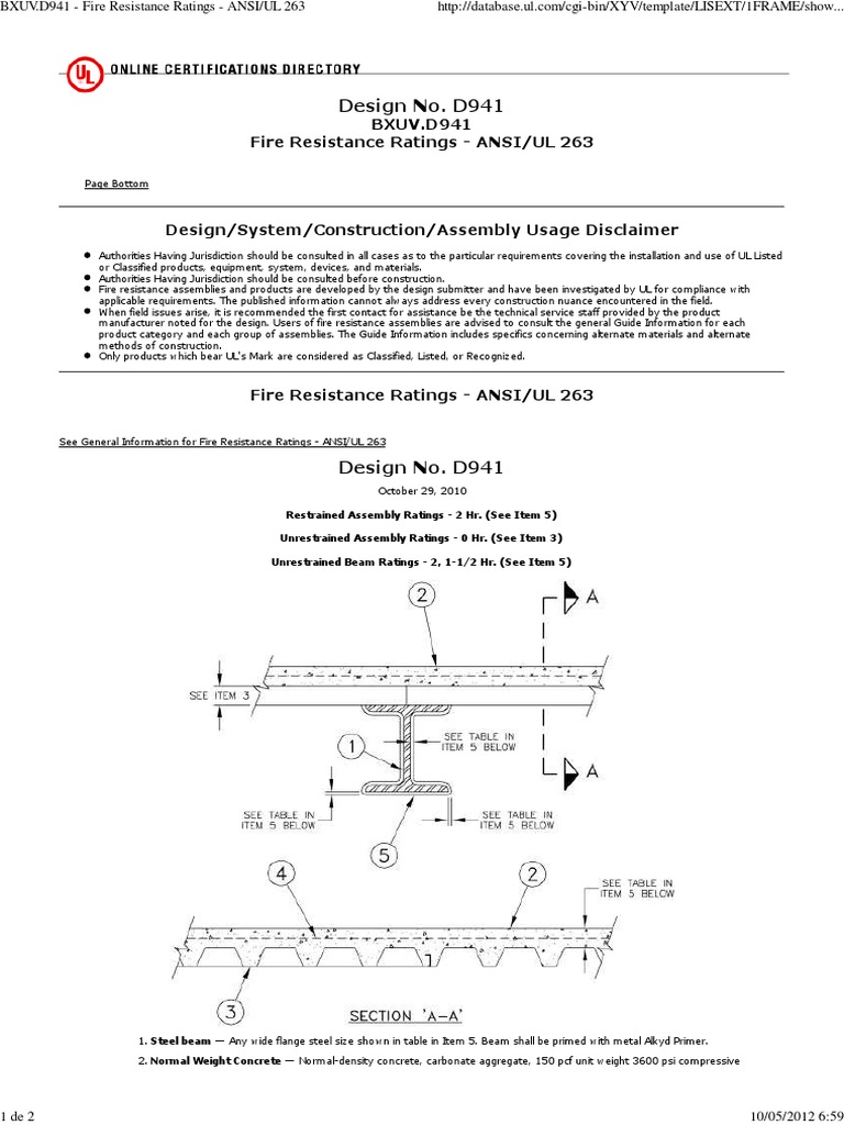 BXUV.D941 - Fire Resistance Ratings - ANSI - UL 263 | PDF | Beam ...