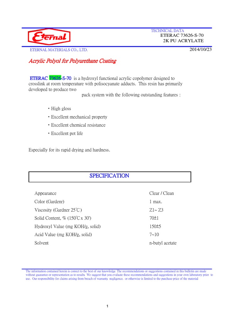Tds Eterac 73626-S-70 (En) | PDF | Polyurethane | Polymers
