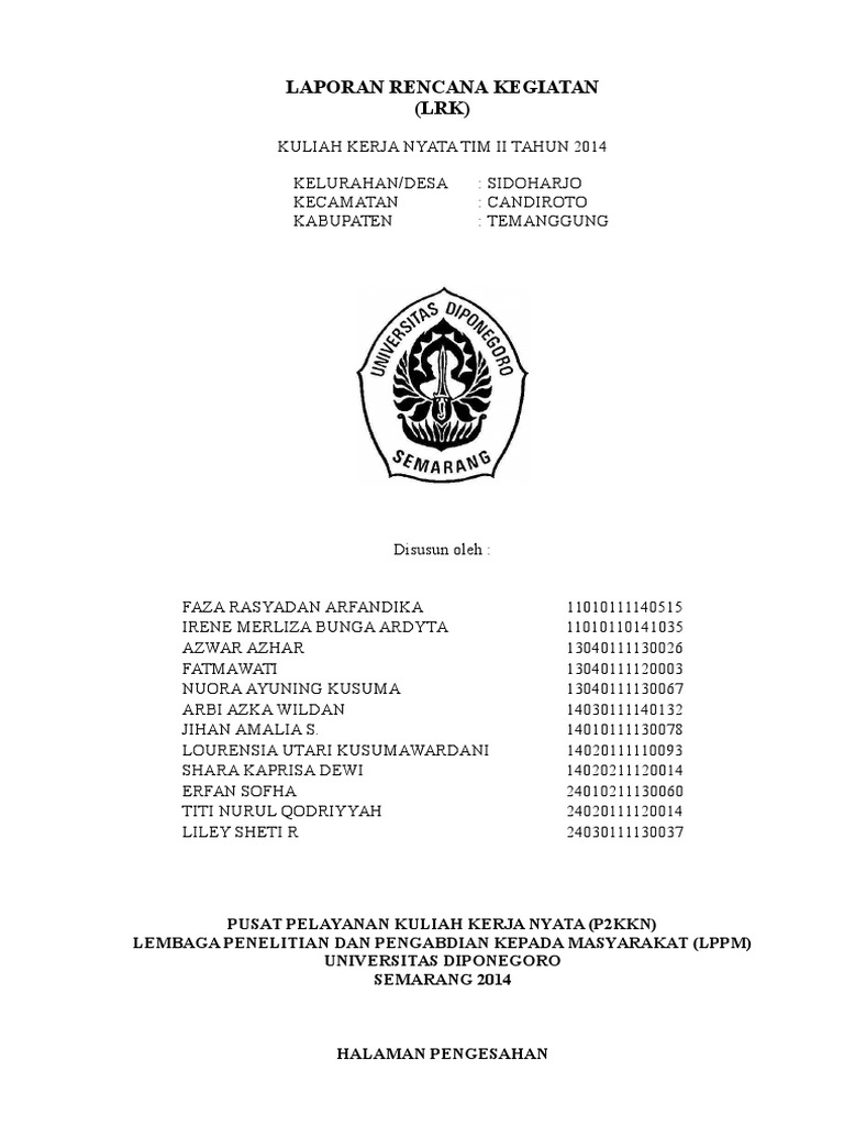 Contoh Laporan Rencana Kegiatan LRK KKN | PDF