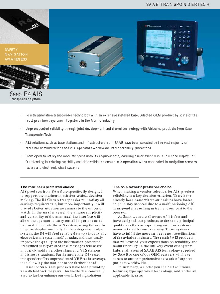 Saab R4 - AIS Brochure | PDF | Global Positioning System | Telecommunications Engineering